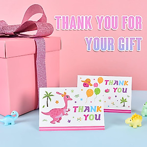 WERNNSAI Dinosaur Thank You Card - 24 Sets Kids Dino Thank You Cards with Envelopes for Toddler Girls Childrens Blank Thank U Notes for Birthday Party Gift Cards 4" X 6"