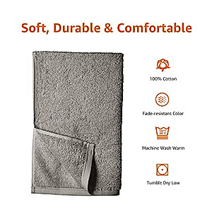 Amazon Basics Cotton Hand Towel, 12-Pack, Gray, 16" x 26"