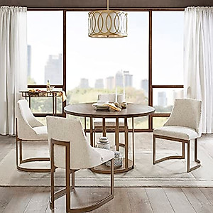 Madison Park Bryce Parsons Upholstered Accent Dining Chairs Set of 2, Padded Seat with Cushion, Antique Gold Metal Frame Back and Sled Leg, Contemporary Modern Chic for Kitchen, Cream 2 Piece