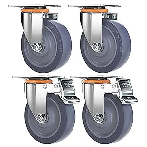 Caster Wheels, Casters Set of 4, 5 Inch Wheels for Furniture Directional Casters & Swivel Casters & Brake Casters, Industrial Casters Rubber Silent Load Capacity 400Kg(2universal+2brake)
