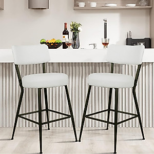Sucrever 24” Boucle Bar Stools Set of 4, Counter Height Bar Stools with Back, Sherpa Barstools with Black Metal Legs/Footrest, Cream White Boucle Bar Chairs Bar Stools for Kitchen Island, Dining Room