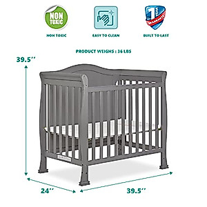 Dream On Me Addison Full Panel 4-in-1 Convertible Mini Crib in Storm Grey, JPMA Certified Baby Crib, Non-Toxic Finish, New Zealand Pinewood, Low to Floor Design