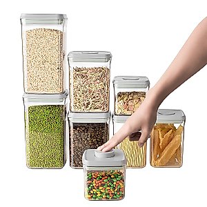 Airtight Food Storage Containers Set-8 PCS POP Open Kitchen Canisters with lids,BPA Free, Kitchen Pantry Organization Stackable Containers for Bulk Food, Cereal,Snack, Sugar, Pet Food Storage