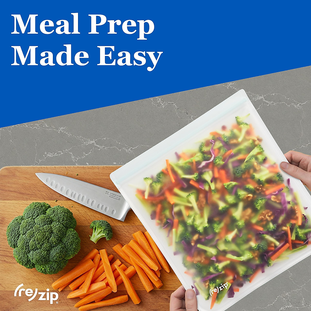 rezip Gallon Freezer Safe Reusable BPA-Free Food Grade Storage Bag 4-Pack, Leakproof, Dishwasher Safe, Travel Friendly, (4) Gallon 16-Cup/128-Ounce