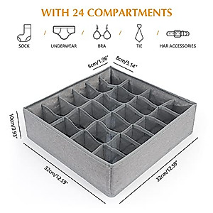 FYY Sock Underwear Drawer Organizer, 24 Cell Drawer Organizer Divider, Fabric Foldable Cabinet Closet Organizers Storage Boxes for Storing Socks, Underwear, Ties, Handkerchiefs, Gray
