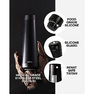 PILEUS INSULATED THERMOS WATER BOTTLE 17oz-14H Hot & 58H Cold, 7Layer Insulated Cap, Double Wall Insulation Vacuum Structure, Medical Grade StainlessSteel304(18/8) BPA-Free Tritan, Food Grade Silicone