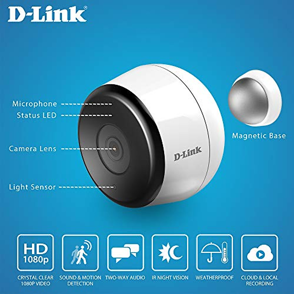 D-Link Outdoor Security Camera Wireless, Day Night Vision Home Surveillance Network System in Full HD (DCS-8600LH/LT-US) White