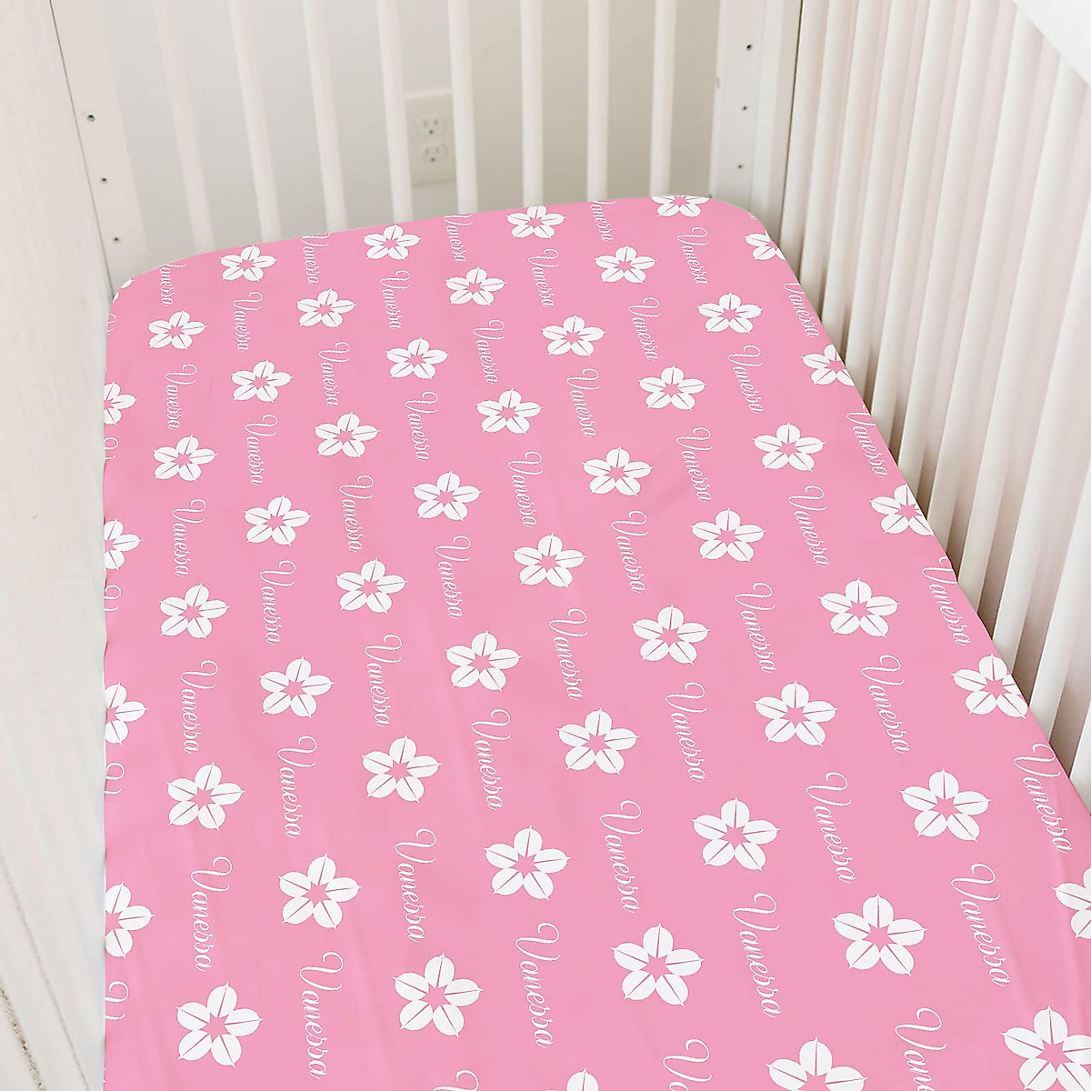 Noverbibi Personalized Crib Bedding Sheets with Baby Name and Icon , Design Your Baby Own Fitted Sheet, Custom Portable Crib Mattress Topper for Baby Boys Girls, Mini Crib Sheet | Name Crib Sheets