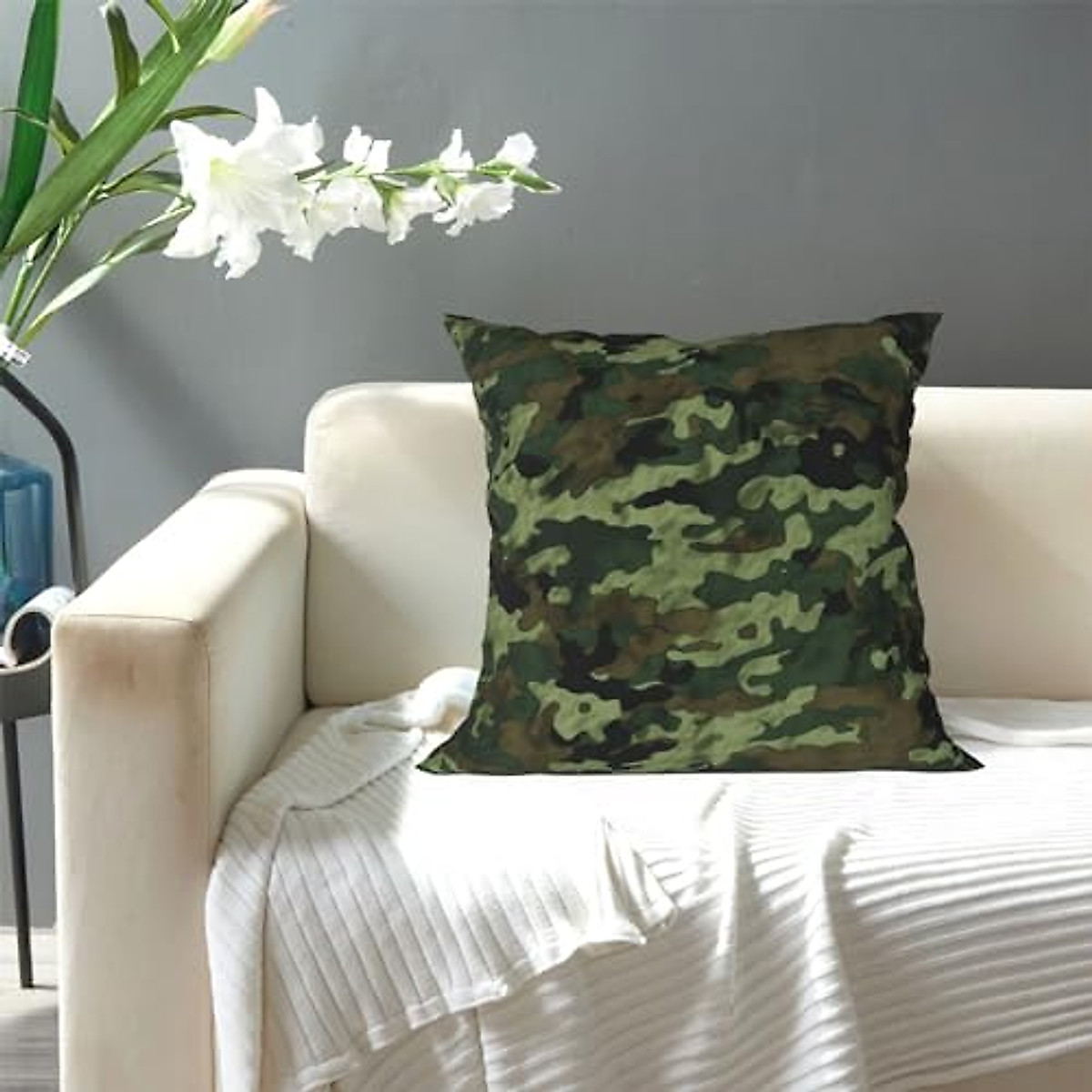 AdaNti Green Military Camo Print Throw Pillow Cover Square Soft Cushion Cover Throw Pillow Case for Home Decor Living Room Bed Couch Car 18"x18"