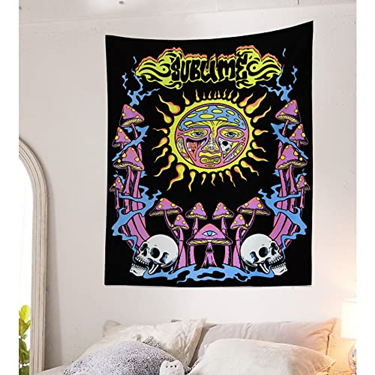 Miytal Sun Tapestry Aesthetic Mushroom Poster Skull Vertical Tapestry for Home Decoration 44 × 59 inches