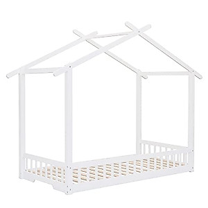 Merax Extending House Bed, Wooden Daybed, No Box Spring Needed, White