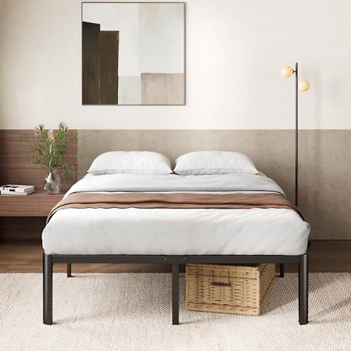 Zinus Van 16 Inch Metal Platform Bed, Steel Slat Support, No Box Spring Needed, Eco Friendly WonderBox Packaging, Easy Assembly, Black, Queen