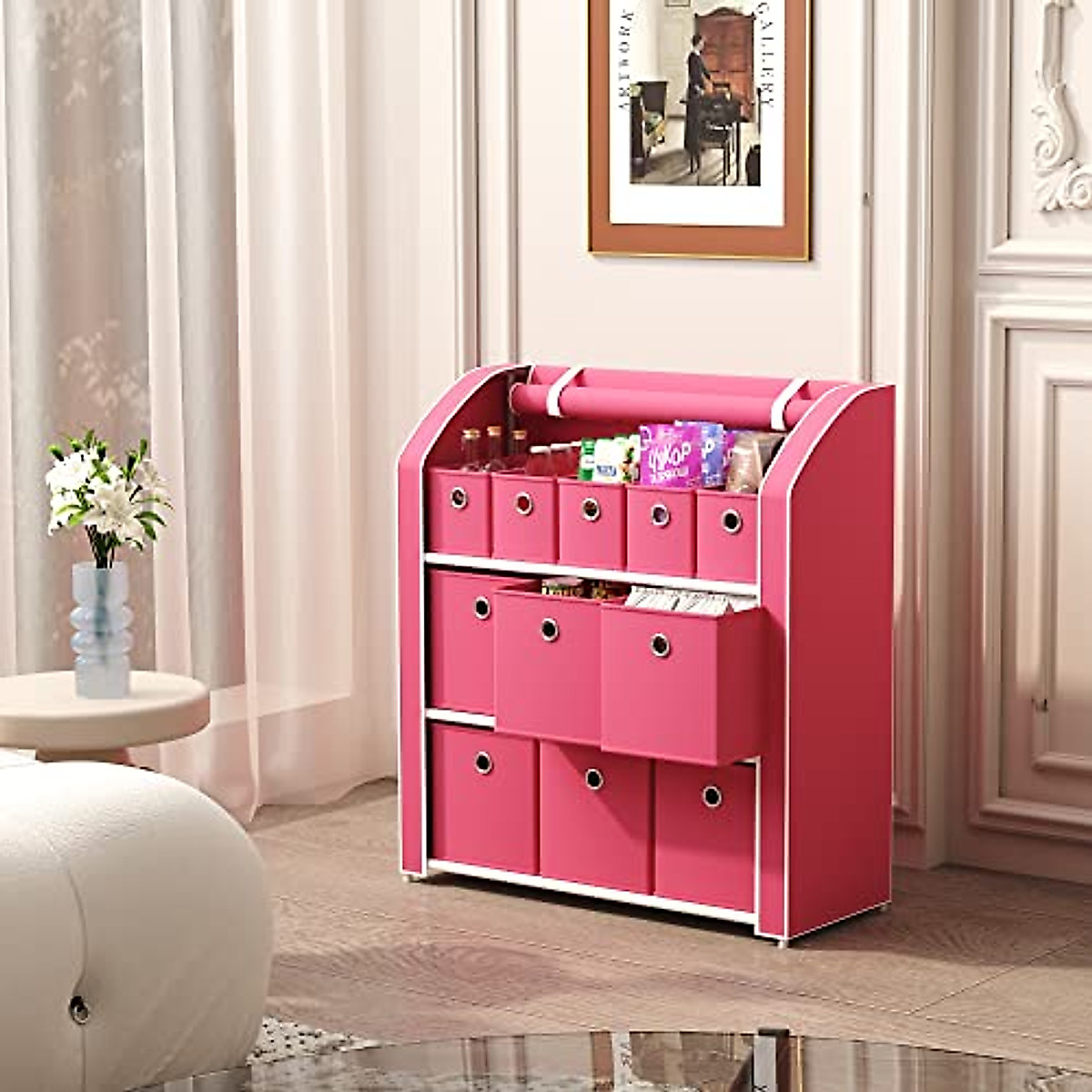 HOMEFORT 11 Drawer Dresser Chests of Drawers Toy Clothes Organizer Fabric Storage Cube Bins with Sturdy Metal Shelf for Bedroom Living Room