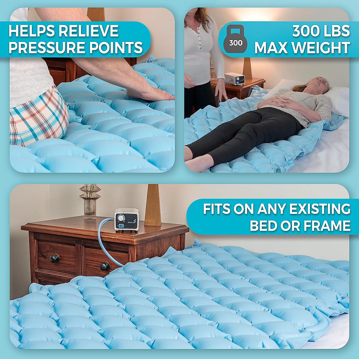 Circa Air Alternating Pressure Mattress for Bed Sores and Ulcers Relief - FSA/HSA Eligible Inflatable Air Pressure Pad with Quiet Pump, Medical Grade Mattresses for Hospital Beds