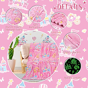 BORORO Princess Blankets for Girls - Glow in The Dark Blanket Castle Pink Blanket Birthday Gifts for Toddler Kids Girls Blankets