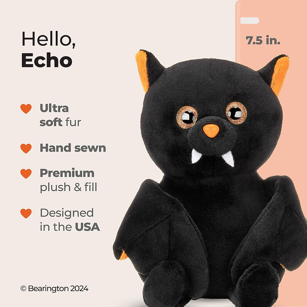 Bearington Collection Echo Halloween Plush, 7.5 Inch Bat Stuffed Animal