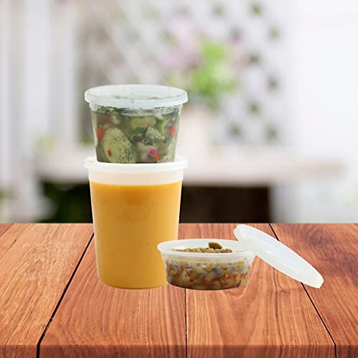 PARTY BARGAINS [36 Pack Food Containers with Lids - 8oz, 16oz, and 32oz Size Bundle, 12 Pcs Each - Deli Containers for Food, Temperature Resilient, Leak Proof & Reusable