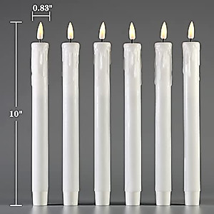 Girimax White Drip Wax Look Flameless Taper Candles with Remote, Flickering Battery LED Candlesticks Set of 6