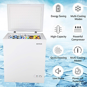 ROVSUN 5.0 Cubic Feet Chest Freezer, Compact Deep Freezer with Storage Basket, Adjustable Thermostat, Ideal for Home Kitchen Office, White