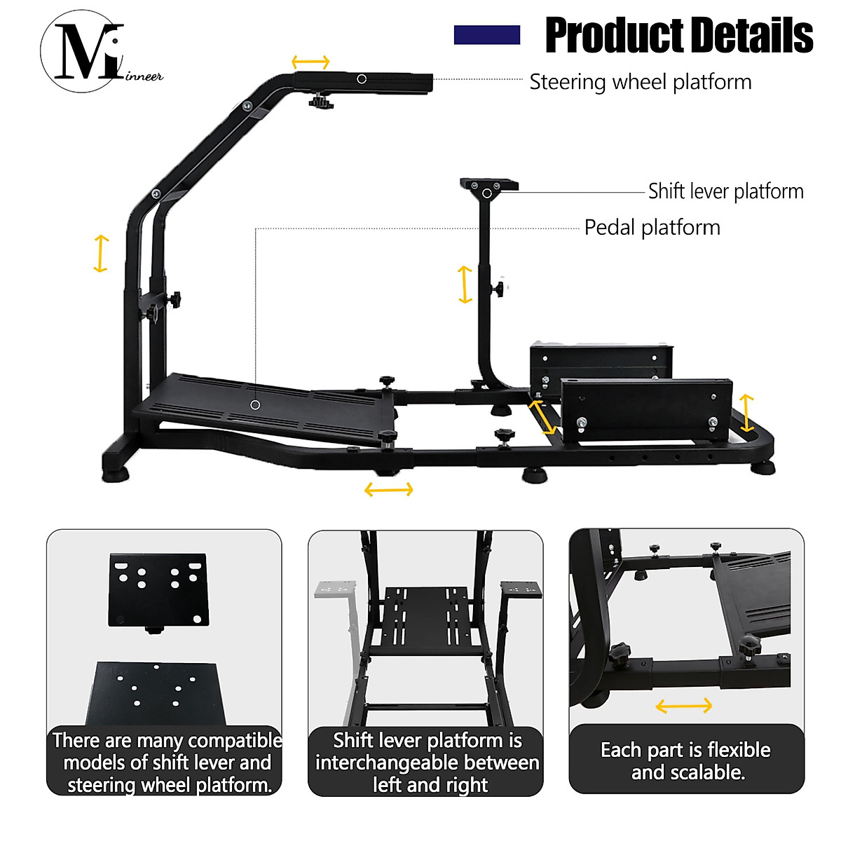 Minneer Ladder Type Driving Simulator Cockpit Match Seat Fits for Logitech/Thrustmaster/Fanatec/Moza/PXN G25/G27/G29/G920/G923/T300/T248/TX Racing Sim Mount(Seat, Wheel, Pedal, Handbrake Not Included)
