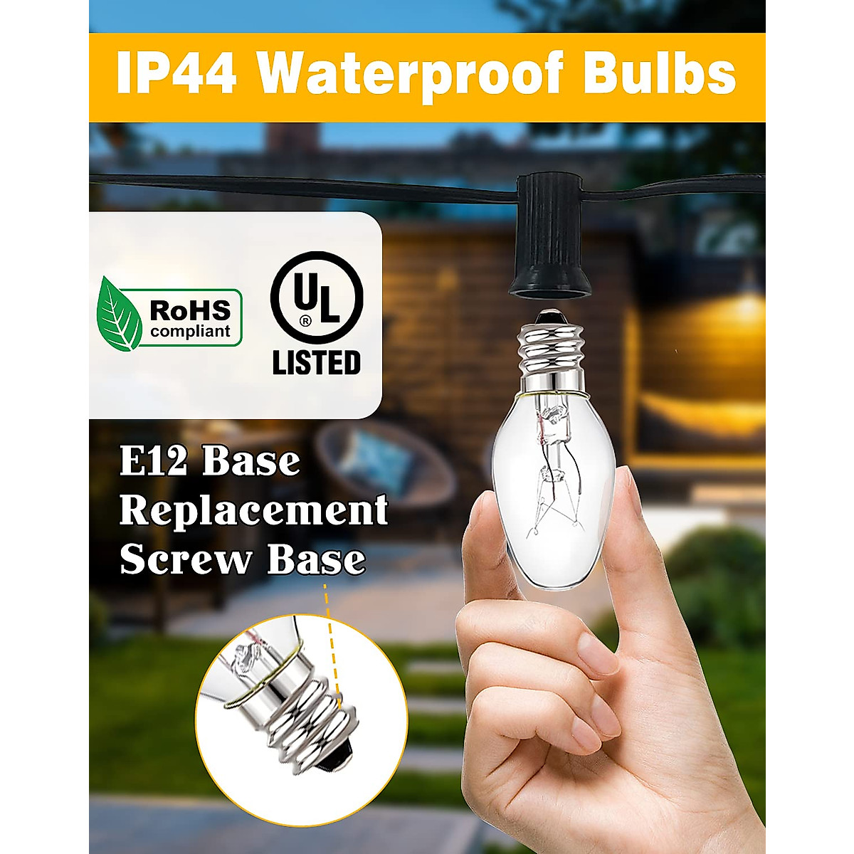 25 Pack Clear Night Light Bulbs, 7 Watt Salt Lamp Light Replacement Bulbs, Plug-in Incandescent Night Light Bulbs, E12 Candelabra Base, 120 Volt