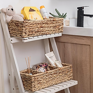 OEHID Water Hyacinth Storage Baskets, 2 Pack Rattan Storage Baskets for Organizing + 2 Pack Toilet Tank Paper Basket with 3-Section
