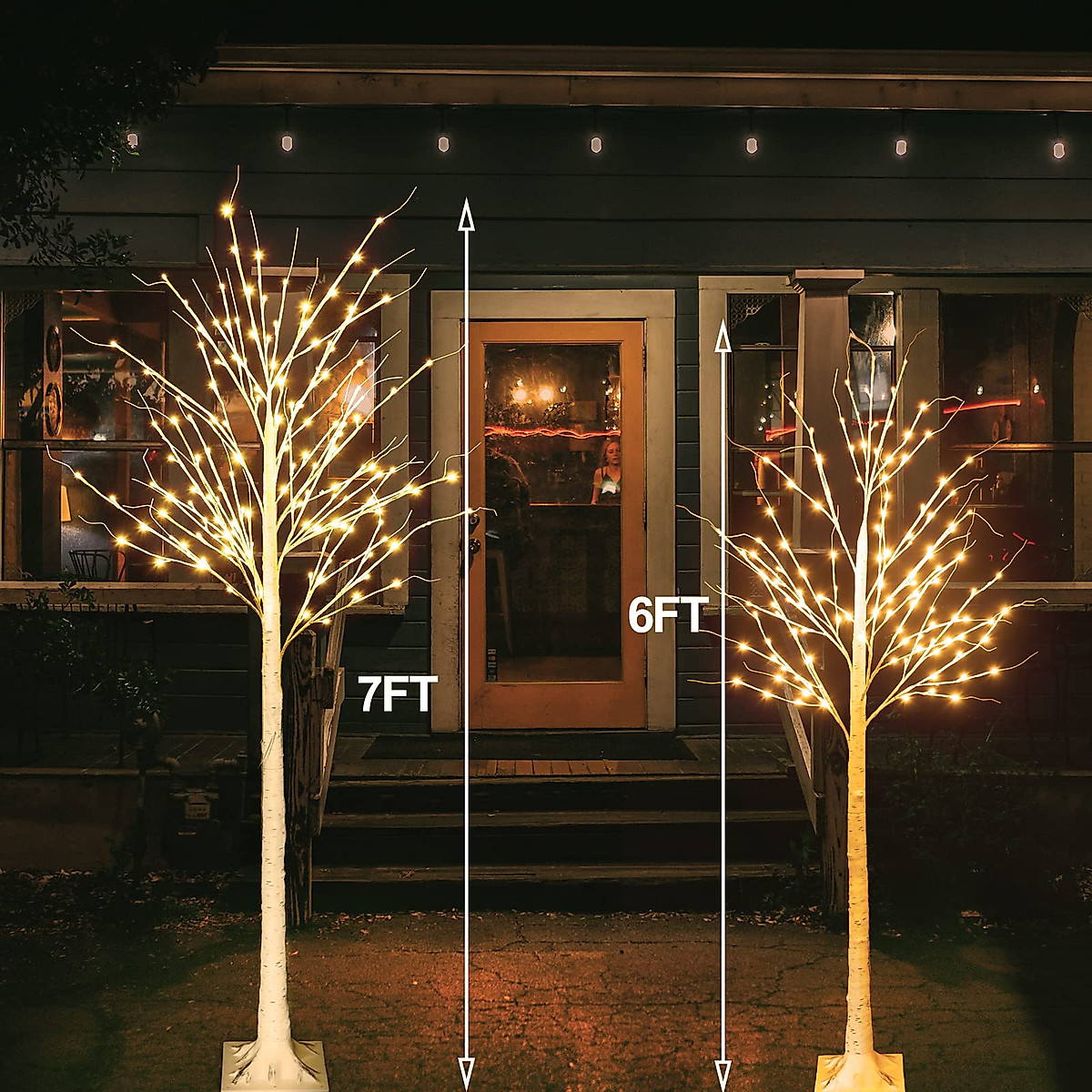7FT Lighted Birch Trees for Decoration Outside, 150 LED White Tree with Warm White Lights, Artificial Christmas Birch Branches for Party Holiday Wedding Thanksgiving Garden Home Porch Decor