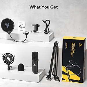 USB Microphone Kit 192KHZ/24BIT Plug & Play MAONO AU-A04 USB Computer Cardioid Mic Podcast Condenser Microphone with Professional Sound Chipset for PC Karaoke, YouTube, Gaming Recording (Renewed)