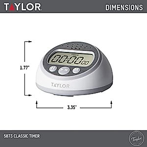 Taylor Digital Timer Counts Up and Down for School, Learning, Projects, and Kitchen Tasks, Super Loud Digital Timer, Gray
