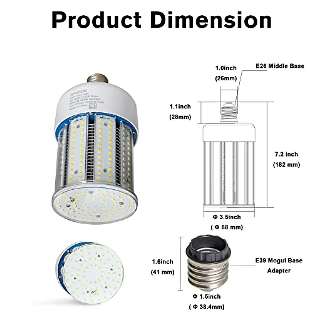 APUSON 2-Pack 60W Corn LED Light Bulbs,E26/E39 Base LED Bulb,5000K 7800LM Daylight Bright Replacement CFL Metal Halide HID for Commercial Industrial Lighting Office Garage Workshop Warehouse Outdoor