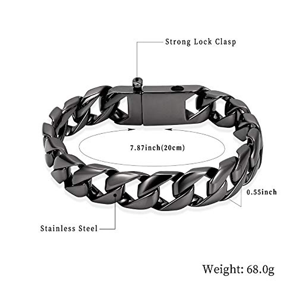 shajwo Cremation Urn Bracelet for Human Ashes for Men,Cuban Link Bracelet Cremation Jewelry for Ashes Urn Keepsake Memorial Ash Holder Bracelet,Black 20cm