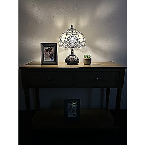 Enjoy Tiffany Style Table Lamp White Baroque Style Lavender Stained Glass Included LED Bulb Vintage for Living Room Dining Room Bedroom Bedside Office Hotel H14*W10 in