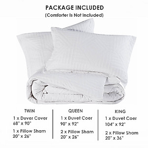 meadow park Matelasse Duvet Cover Set, King Size, 3 Pieces Pack, 100% Cotton, Pre-Washed, Soft & Cozy, Woven Jacquard Textured, Geo Design, White