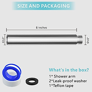 Nuodan Shower Head Extension Arm, Solid Stainless Steel Shower Pipe Extension, For Lowering or Extending Showerhead (6 Inch, Chrome)