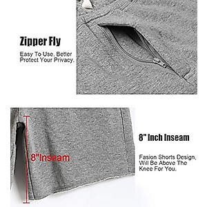 caloleyng Mens Cotton 8" Long Casual Lounge Fleece Shorts Pockets Jogger Athletic Workout Gym Sweat Shorts Lightgrey