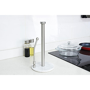 Skyway Goods - Stainless Steel Paper Towel Holder, Paper Towel Stand with Weighted Anti-Slip Base, Sleek Kitchen Countertop Paper Towel Holder, Space-Saving Paper Towel Holder, Light Marble Base