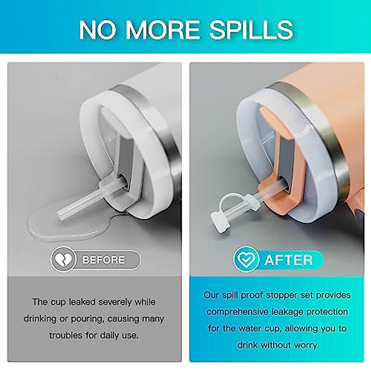 8pcs Silicone Spill Proof Stopper Set,Compatible with Stanley Cup 2.0 40oz/30oz,Compatible with Tumbler Accessories, 2 Straw Cover Cap,2 Square Spill Stopper,2 Round Leak Stopper,2 Bumper Boot