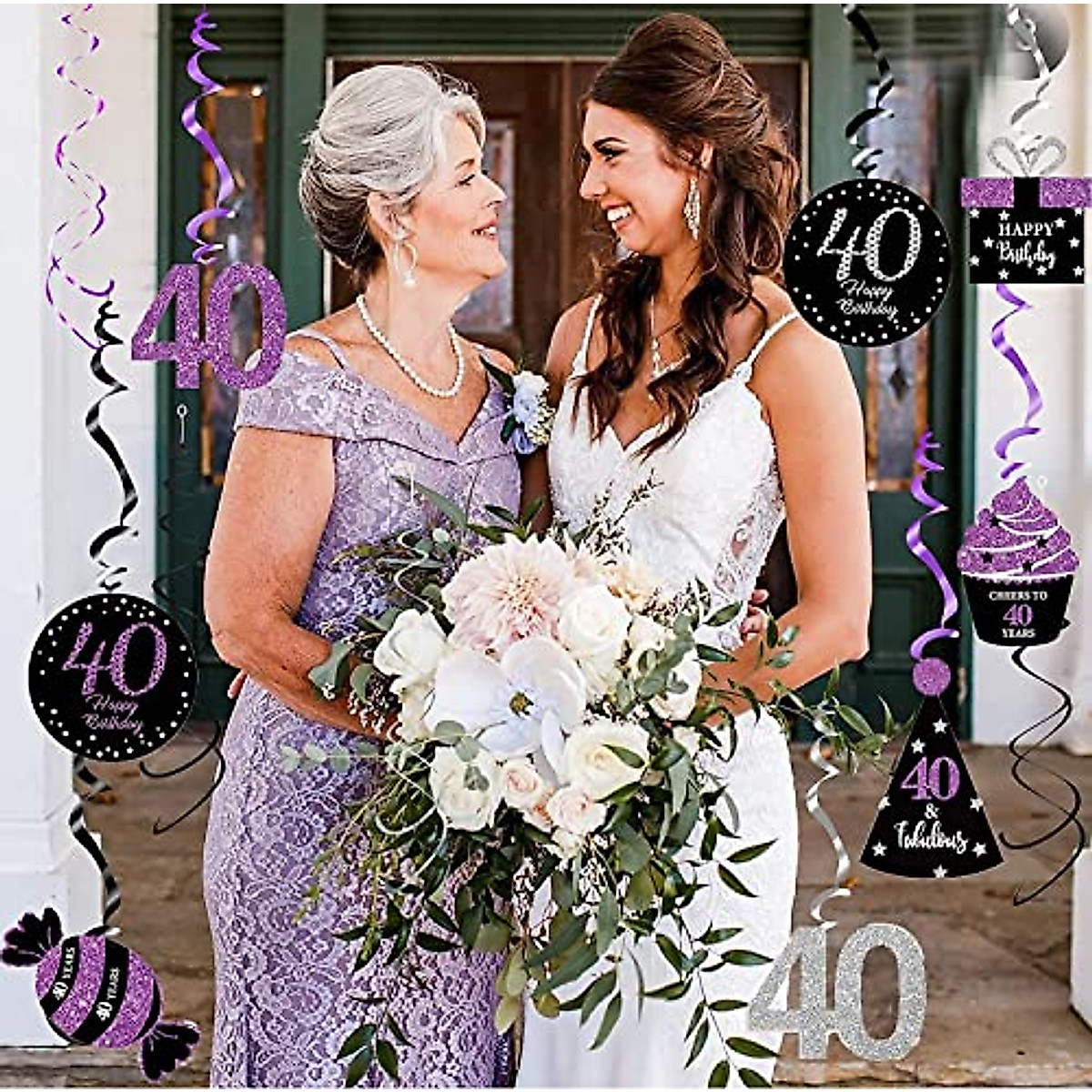 40th Birthday Decorations Women Purple Silver Black/40 Birthday Party Decorations Purple Silver Black Foil Hanging Swirls with Balloons Banner for Women 40th Birthday Party Supplies