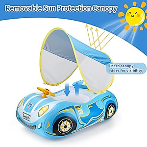 Swimbobo Toddler Pool Float Inflatable Car Baby Swim Float with Adjustable Sun Canopy and Safety Seat Pool Toys for Kids 1-4 Years Old (Blue Sports Car)
