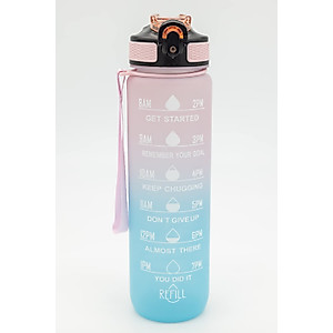 Motivational Water Bottle with Straw (100% BPA & Toxin Free) (Blue/Pink)