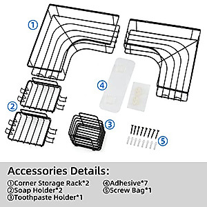 YISUN Corner Shower Caddy,Shower Organizer Corner Stainless Steel Bathroom Shower Caddy No Drilling Shower Shelves Corner with Toothbrush Holder,Soap Holder for Inside Shower,Matte Black