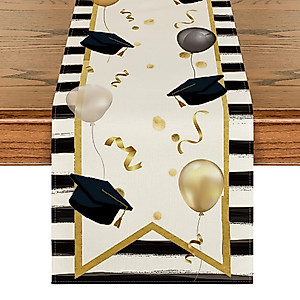 Artoid Mode Stripes Balloon Trencher Cap 2023 Graduation Placemat for Dining Table, 12 x 18 Inch Holiday Rustic Vintage Washable Table Mat Set of 4