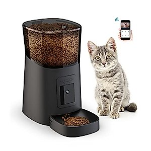 Onliciple Smart Pet Feeder with Camera, 6L WiFi Automatic Cat Feeder Food Dispenser with Camera & Timer, 1080P HD Video with Night Vision, 2-Way Audio, Low Food Alarm, Up to 12 Meals Per Day