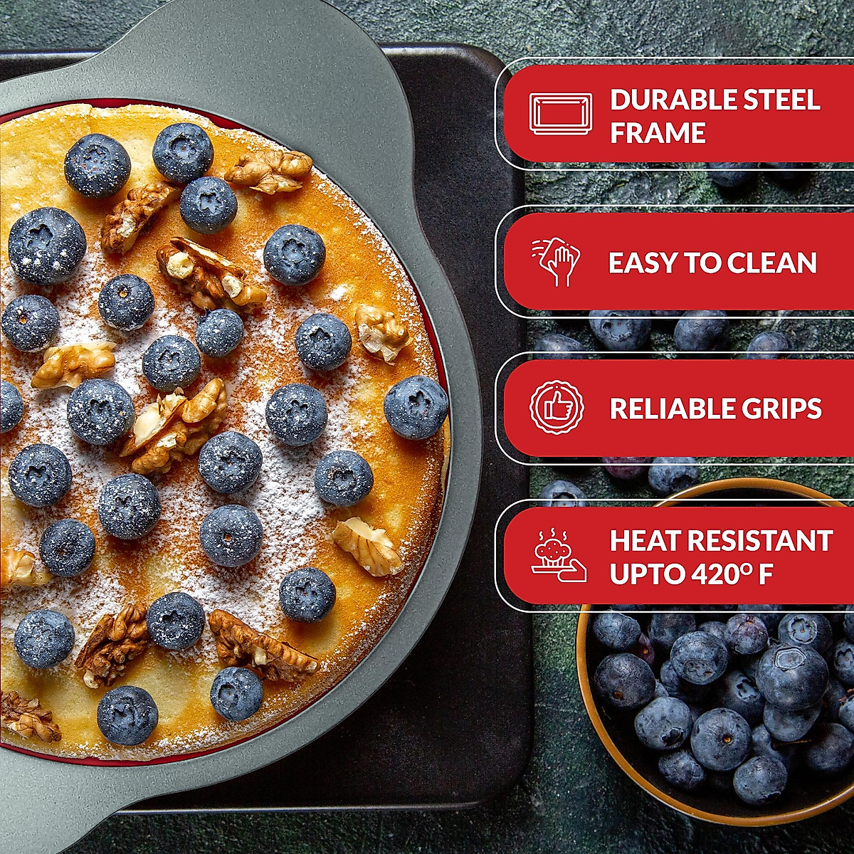 Boxiki Kitchen Silicone Baking Duo: 9x5 Inch Bread Loaf Pan & 9 Inch Round Cake Pan - Non-Stick, Easy Release with Steel Frame Handles.