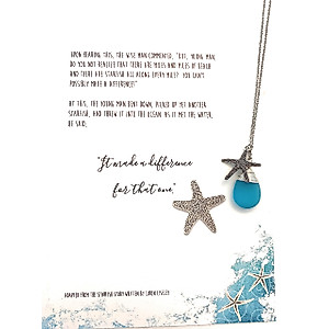 Smiling Wisdom - The Starfish Story - You Make a Profound Difference Greeting Card and Necklace Gift Set - Women (Handmade Coil, Sea Glass)