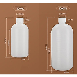 TOPWEL 2PCS 1000ml/34oz Empty Plastic Small Mouth Graduated Lab Chemical Container Reagent Bottle Sample Liquid Sealing Reagent Bottle Boston Rounds Liquid Storage with Inner Plug