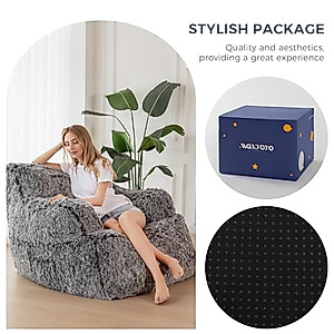 MAXYOYO Giant Bean Bag Chair, Faux Fur Stuffed Bean Bag Couch with Filler Large Living Room Bean Bag Chair for Adults, Big Lazy Sofa Accent Chair with Pocket Floor Chair for Gaming, Reading, Black