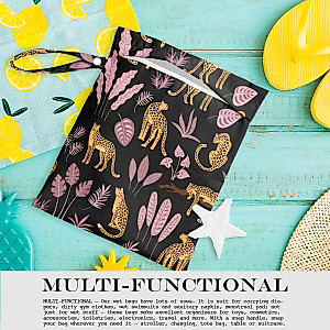 zcyxuuw Wet Dry Bag, Wet Bag for Swimsuit, Travel, Beach, Pool, Diapers, Dirty Gym Clothes, Makeup Bag, Camping Accessories, Waterproof Reusable Jungle Tropical Leaves Cheetah Print