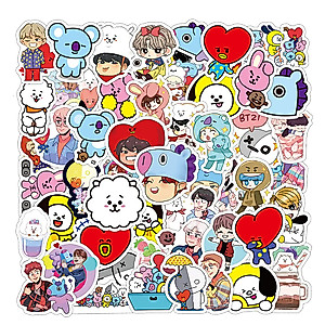 YEESACG - BTS Kpop Stickers | 61 Pack | Cute Bangtan Album Bomb | Cartoon Waterproof Vinyl for Water Bottle,Laptop,Skateboard,Luggage,Phone,Moto Korea Group for Teens Girls Fans (BTS-61)