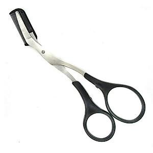 1 PCS Men Women Professional Eyebrow Scissors-Eyelash Hair Remover Tool with Comb and Non Slip Finger Grips(Black+ Silver)